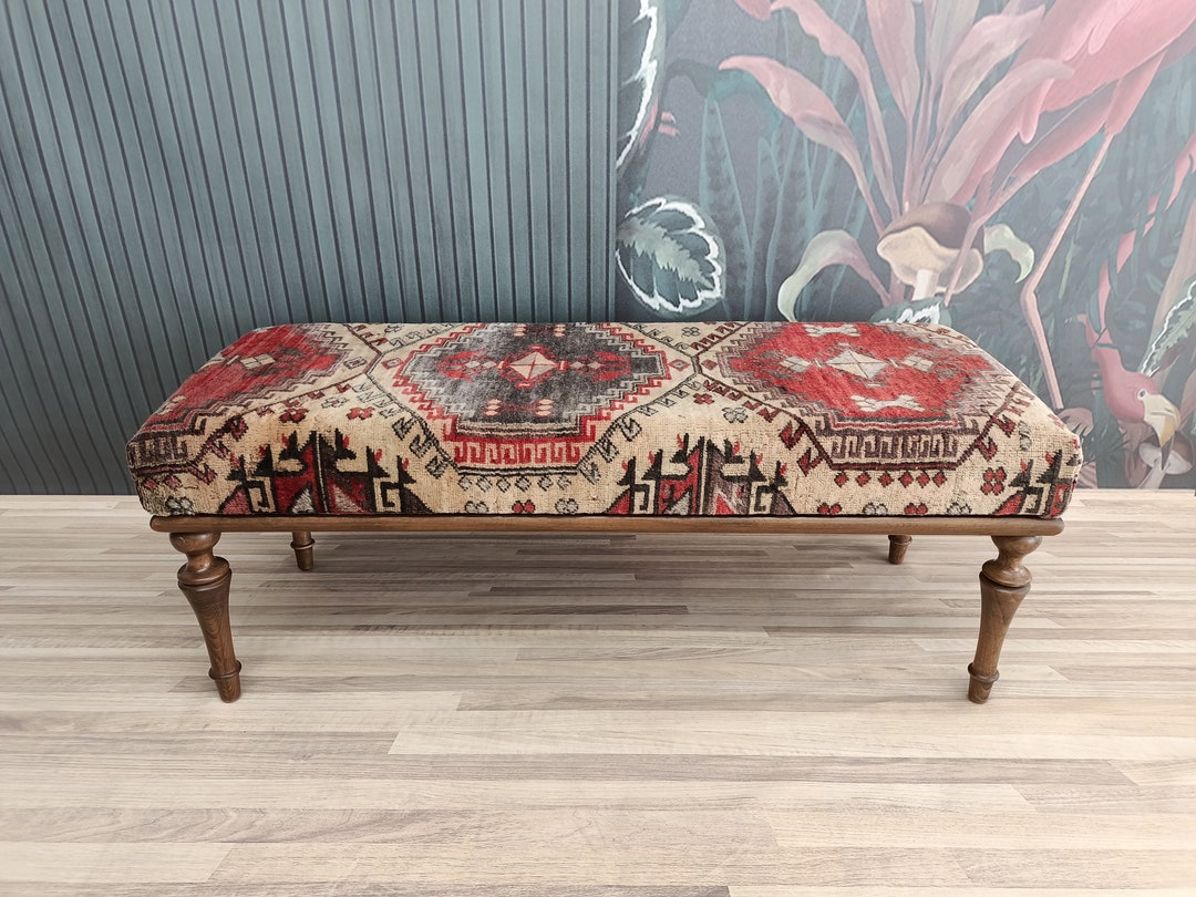 Bedroom Bench, Wood Work Bench, Footstool Bench, Vintage Rug Bench ...