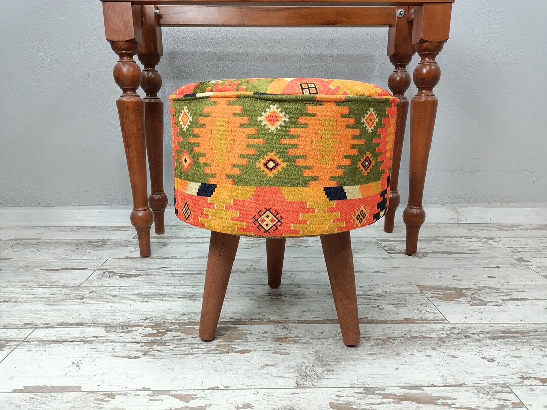 Ottoman Stool, Lobby Stool, Upholstered Footstool, Aztec Stool, Orange Bench, Handmade Furniture ...