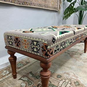 Kilim Rug Bench, Ottoman Upholstered Bench, Handmade Furniture ...
