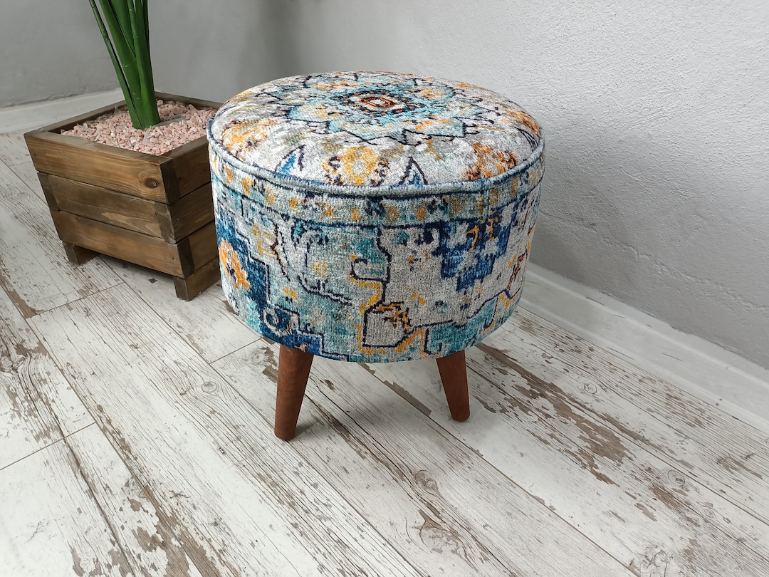 Bean Bag Chair, Ottoman Stool, Pouf Stool, Handmade Furniture, Blue ...