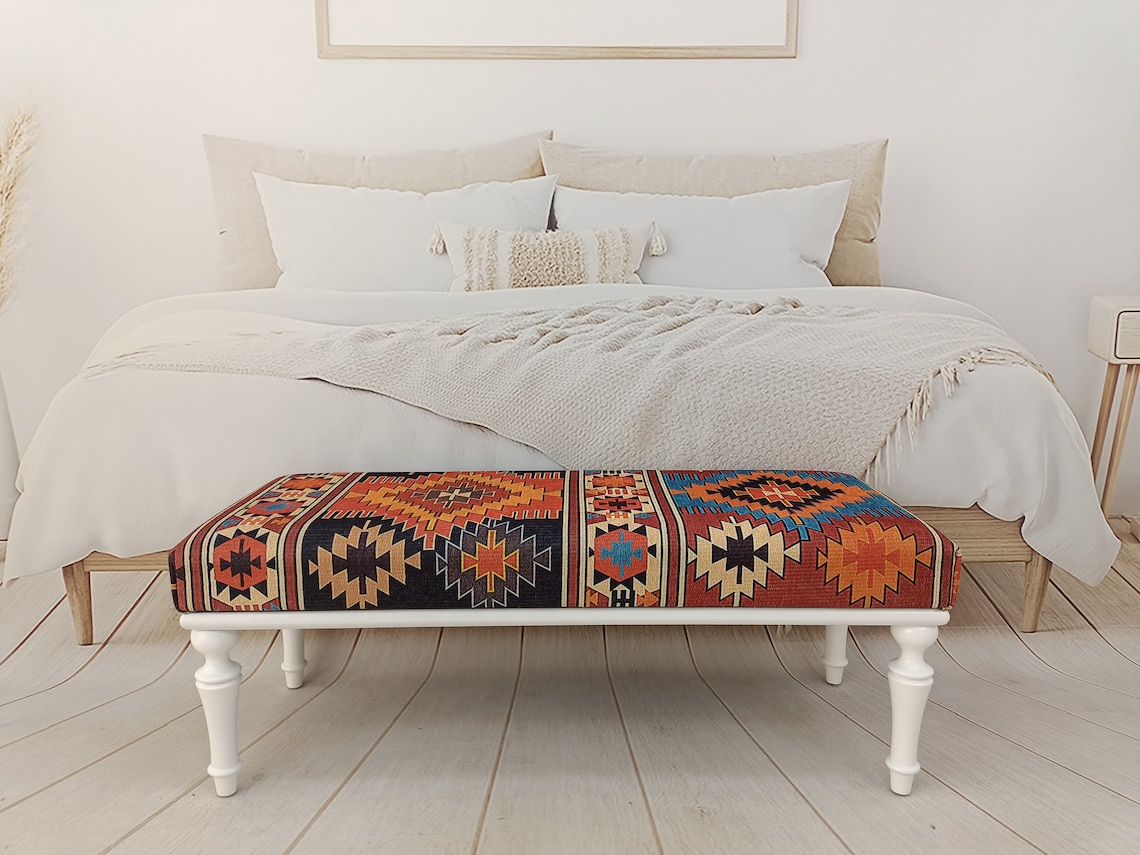 Footstool Bench Aztec Bench Farmhouse Decor Entry Bench - Etsy