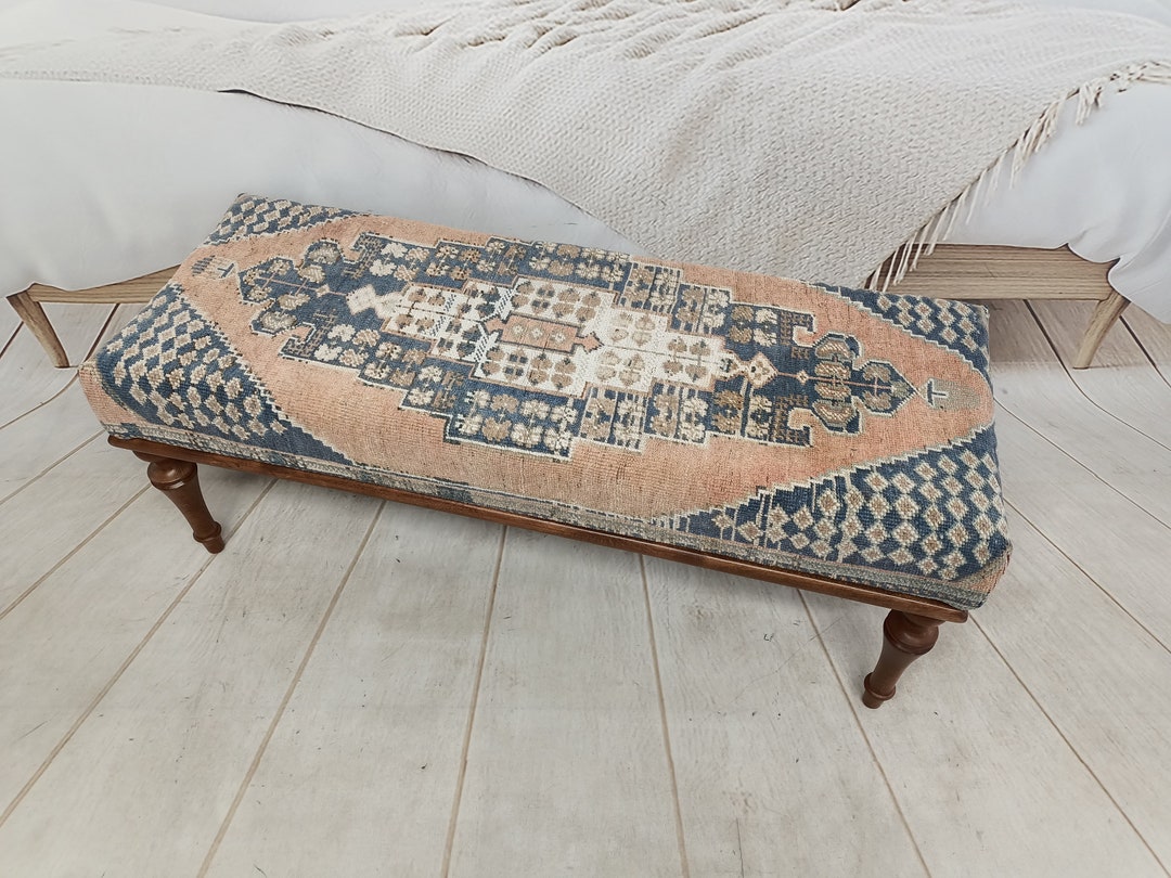 Vintage Rug Bench, Ottoman Bench, Hallway Bench, Bench With Cushion ...