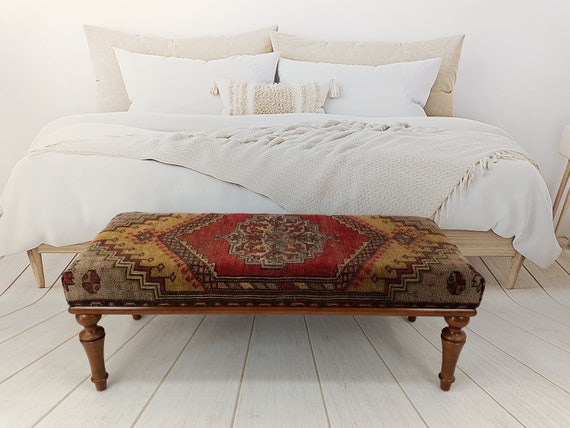 Vintage Rug Bench Ottoman Bench Handmade Furniture Wood - Etsy