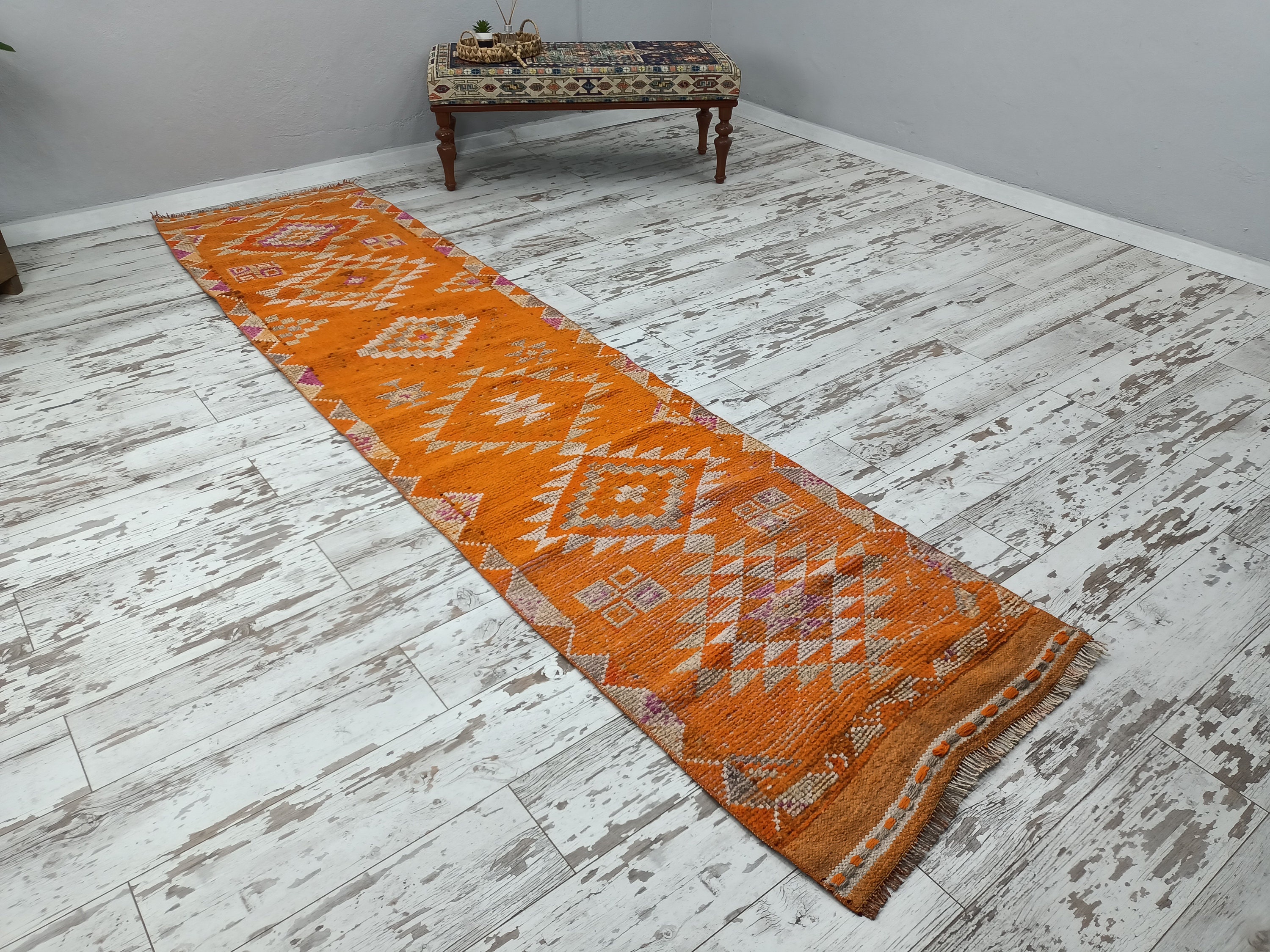 Herki Runner Rug, Hallway Rug, Orange Rug, Entryway Rug, Comfy Rug ...