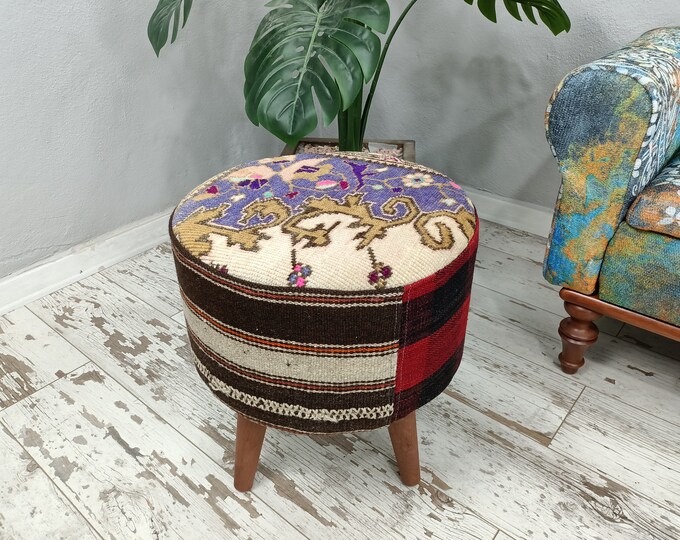 Upholstered Footstool, Round Pouf, Shoe Ottoman, Hallway Chair, Vanity ...