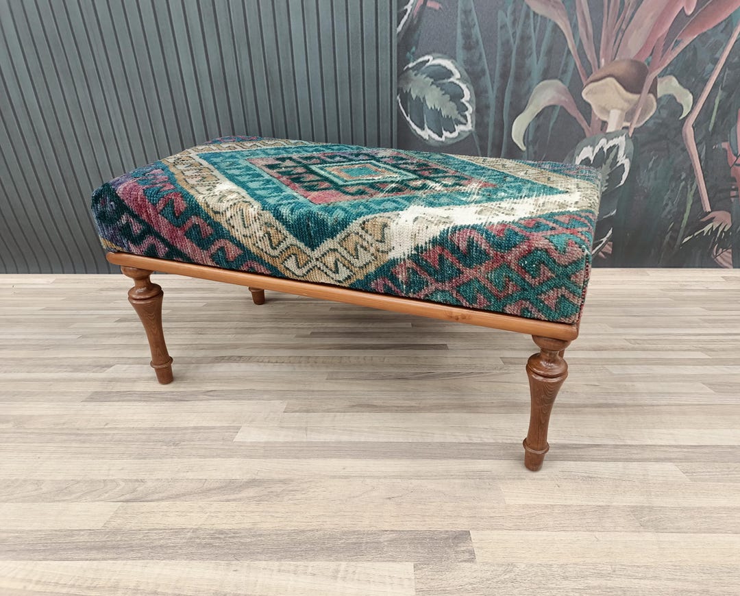 Bench for Bedroom, Vintage Rug Bench, Woven Bench, Upholstered Bench ...