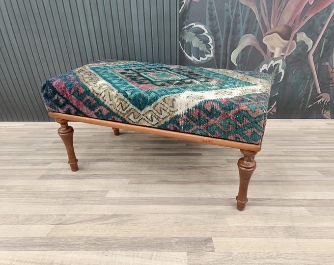 Bench for Bedroom, Vintage Rug Bench, Woven Bench, Upholstered Bench ...