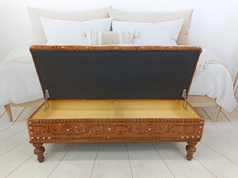 Orange Bench Handmade Ottoman Bedroom Bench Storage - Etsy
