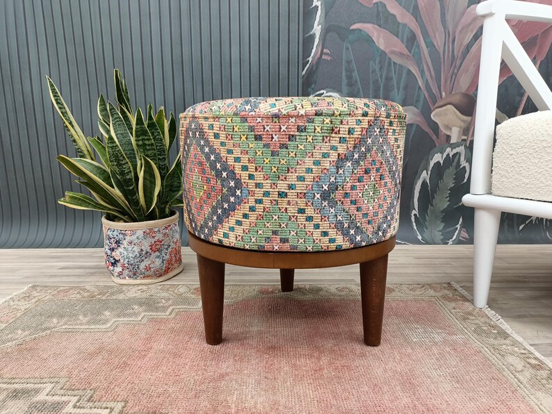 Bohemian Stool, Cocktail Ottoman, Sitting Pouf, Upholstered Bench ...