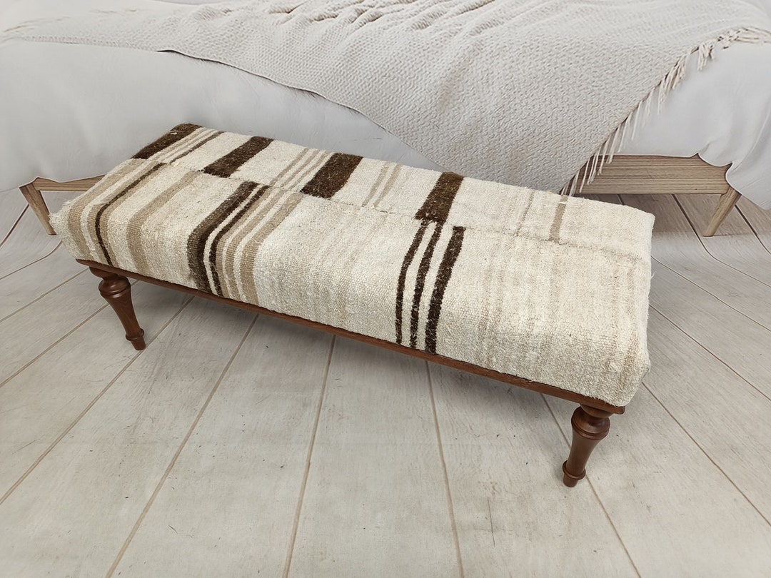 Bench With Cushion, Hemp Kilim Bench, Ottoman Bench, Housewarming Bench ...