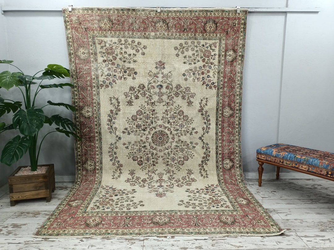 Cream Color Rug, Elegant Rug, Antique Rug, Handknotted Rug, Turkish ...