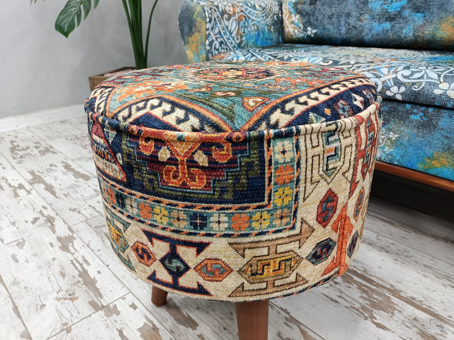 Round Pouf Stool, Bedroom Pouf, Footstool Ottoman, Tufted Stool, Piano ...