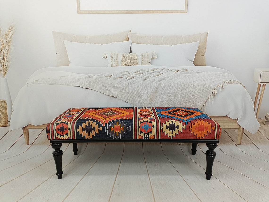 Footstool Bench Aztec Bench Farmhouse Decor Entry Bench - Etsy