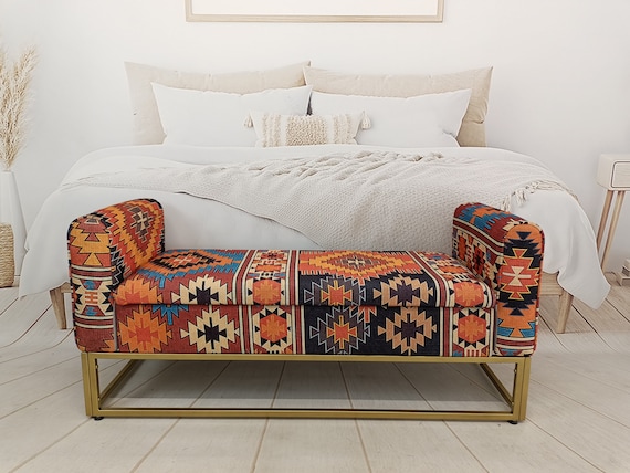 Ottoman With Storage Bedroom Bench Dressing Table Bench Armed Bench Piano Bench Entry Bench Orange Daybed Boho Bench 18x51 MTL 00 Etsy UK