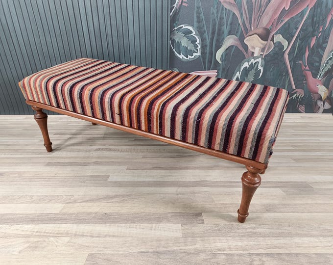 Dressing Table Bench, Kilim Covered Bench, Retro Bench, Striped Bench ...