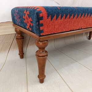 Kilim Rug Bench, Footstool Bench, Ottoman Upholstery Bench, Aztec Rug ...