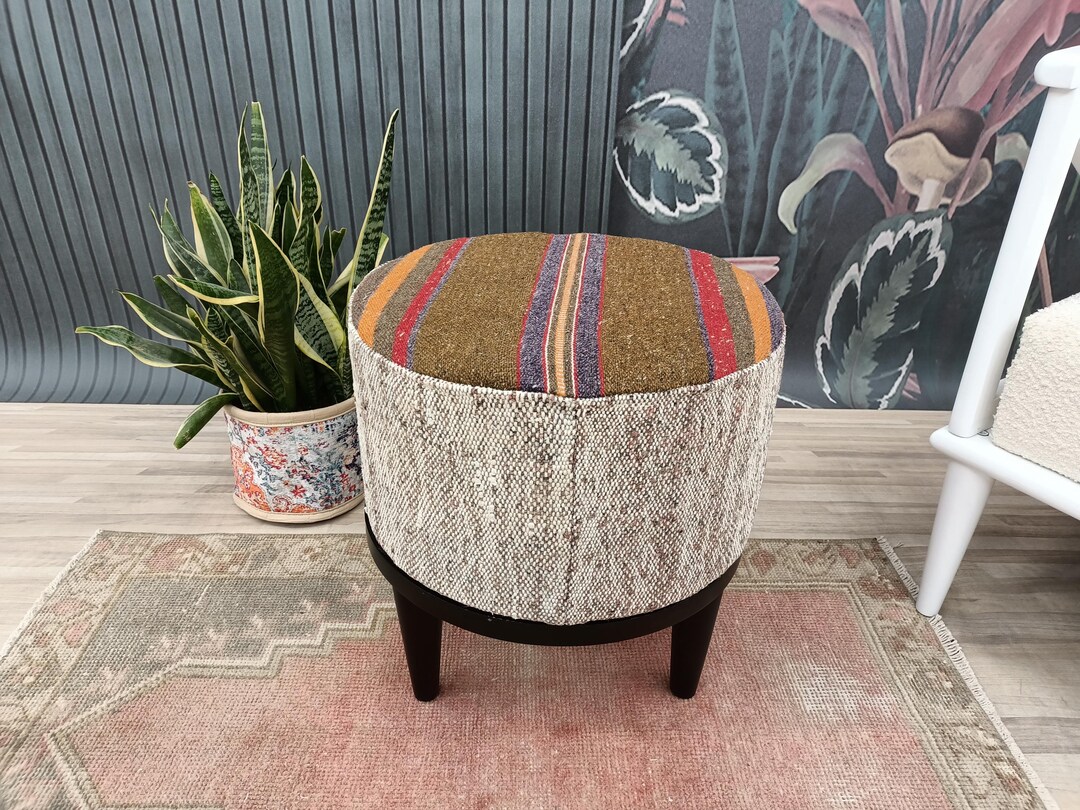 Kilim Covered Stool, Pouf Stool, Meditation Stool, Ottoman for Bedroom ...