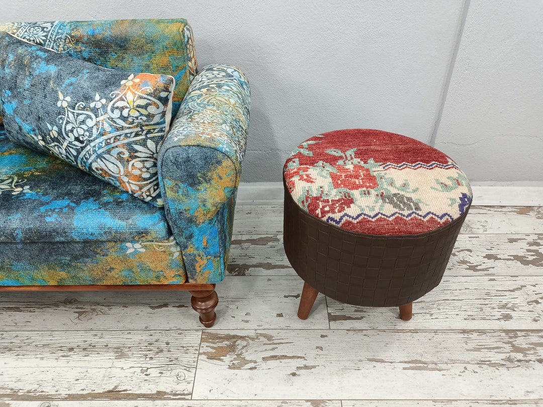 Vintage Pouf Chair, Dressing Table Chair, Vanity Stool, Padded ...