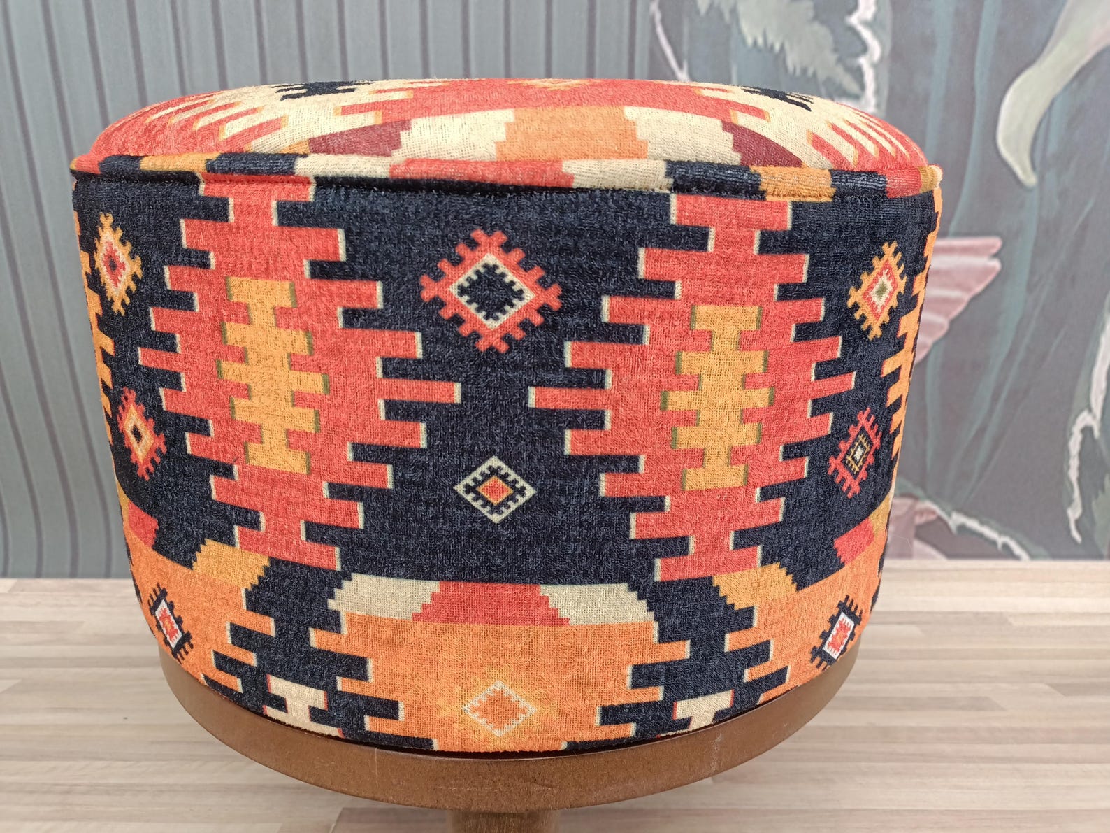 Ottoman Stool, Lobby Stool, Upholstered Footstool, Aztec Stool, Orange ...