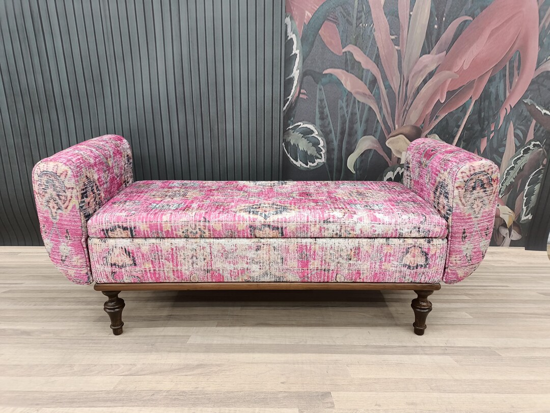 Window Seat Bench, Storage Solution, Pink Sofa Bench, Ottoman With Arms ...