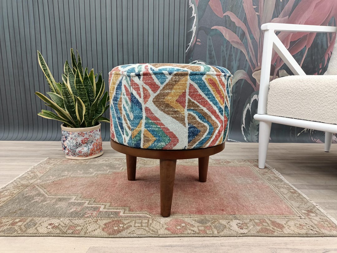 Bohemian Stool, Ottoman Stool, Pouf With Legs, Retro Stool, Trippy ...