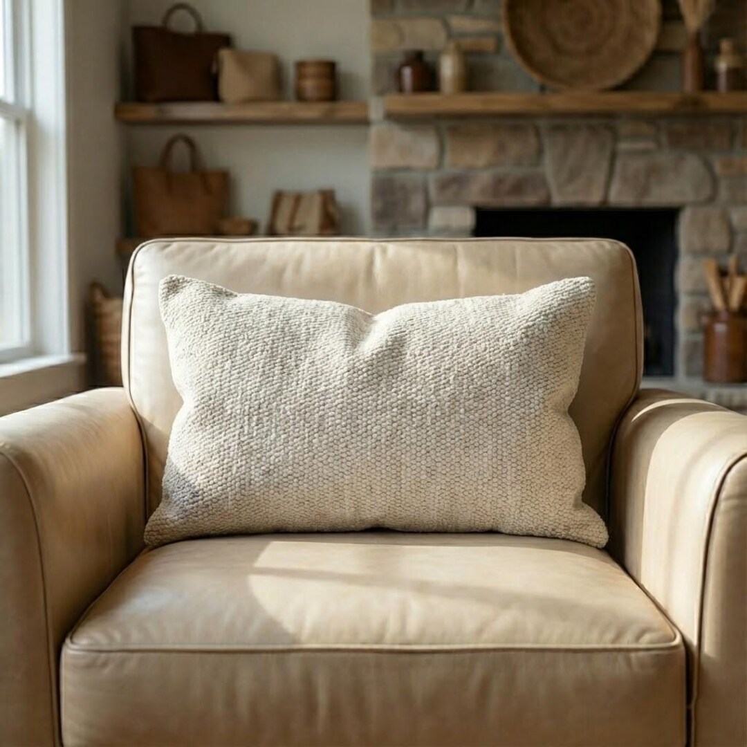 Solid off White Vintage Kilim Pillow 8x16, Knotted Wool Texture for ...