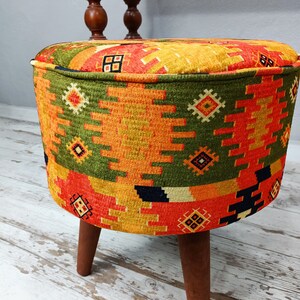 Ottoman Stool, Lobby Stool, Upholstered Footstool, Aztec Stool, Orange ...