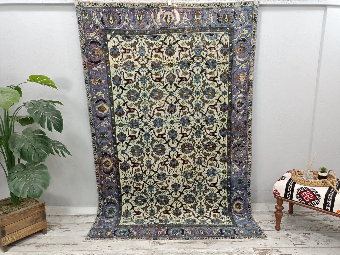 Bohemian Rug, Beige Purple Rug, Floral Turkish Rug, Pastel Rug, Living ...