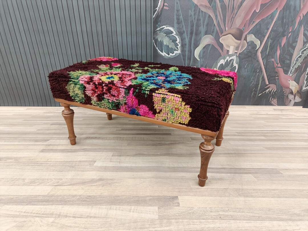 Blanket Bench, Handmade Bench, Furry Bench, Footstool Bench, Vintage ...