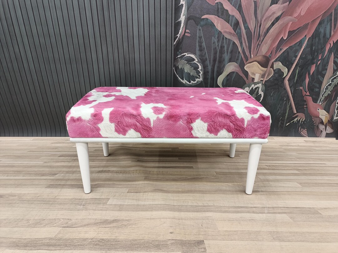 Cowhide Print Bench, Pink Ottoman Bench, Furry Bench, Piano Bench ...
