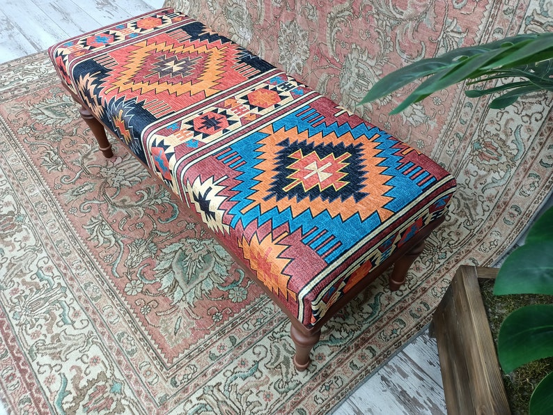 Footstool Bench Aztec Bench Farmhouse Decor Entry Bench - Etsy