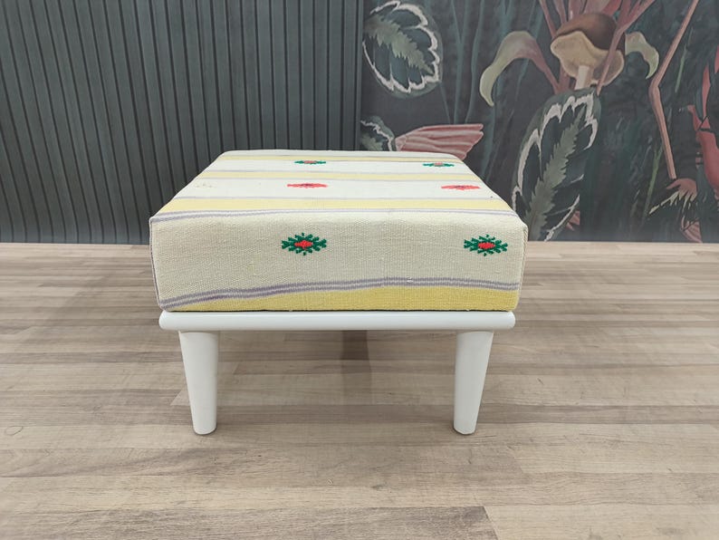 Ottoman Bench, Square Footstool, Rainbow Kilim Footstool, Walnut Vanity ...