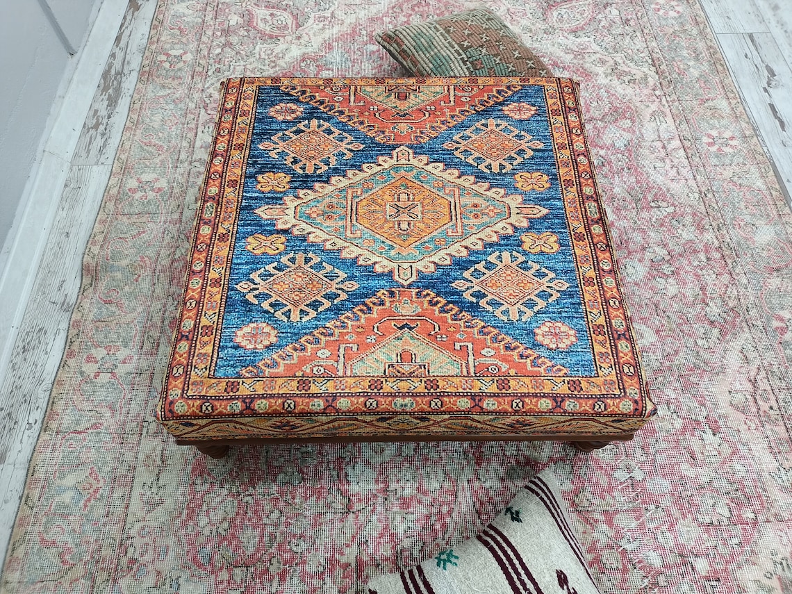Blue Coffee Table Handmade Ottoman Footstool Bench Living - Etsy
