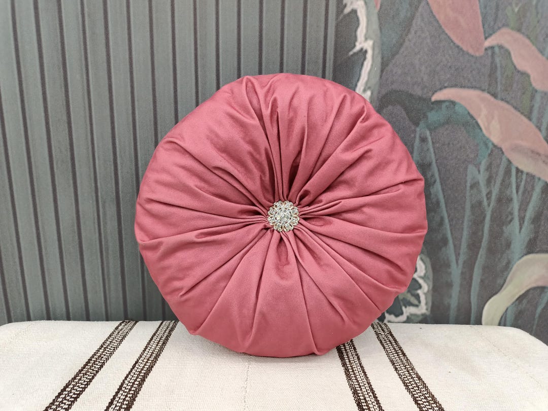 Pink Button Pillow, Round Pillow, Handmade Couch Pillow, Euro Sham ...