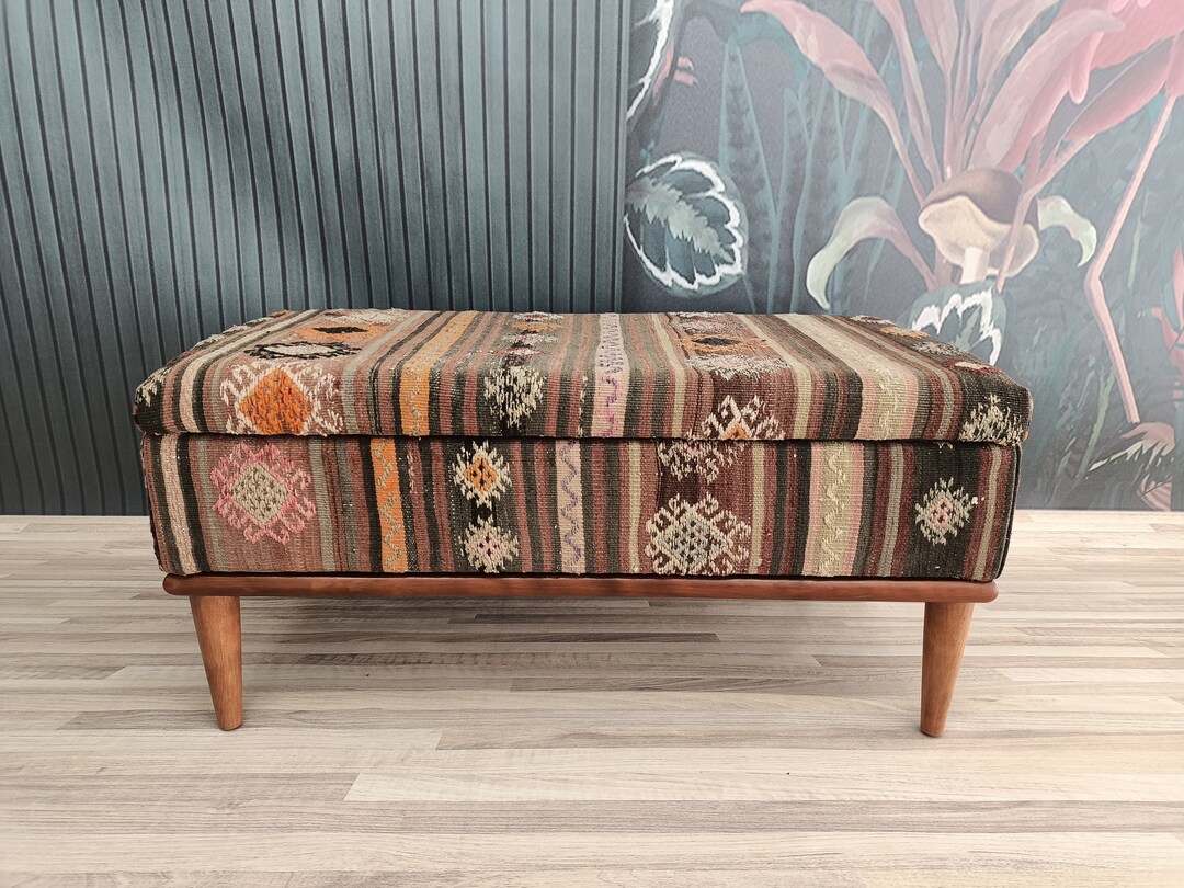 Kilim Covered Bench, Hidden Storage, Hallway Bench, Ottoman Bench ...