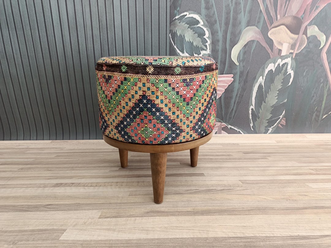 Bohemian Stool, Cocktail Ottoman, Sitting Pouf, Upholstered Bench ...