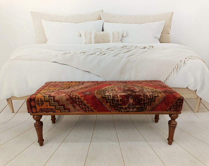 Vintage Rug Bench, Ottoman Bench, Handmade Furniture, Wood Work Bench ...