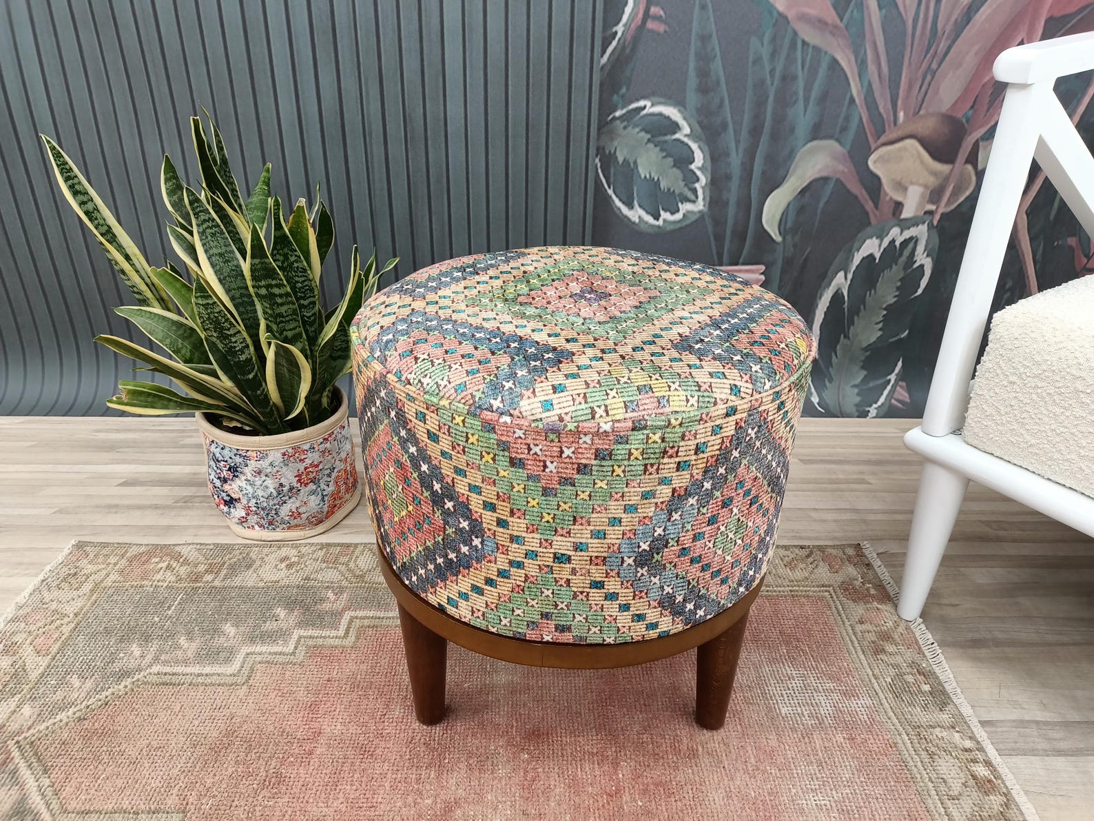 Bohemian Stool, Cocktail Ottoman, Sitting Pouf, Upholstered Bench ...