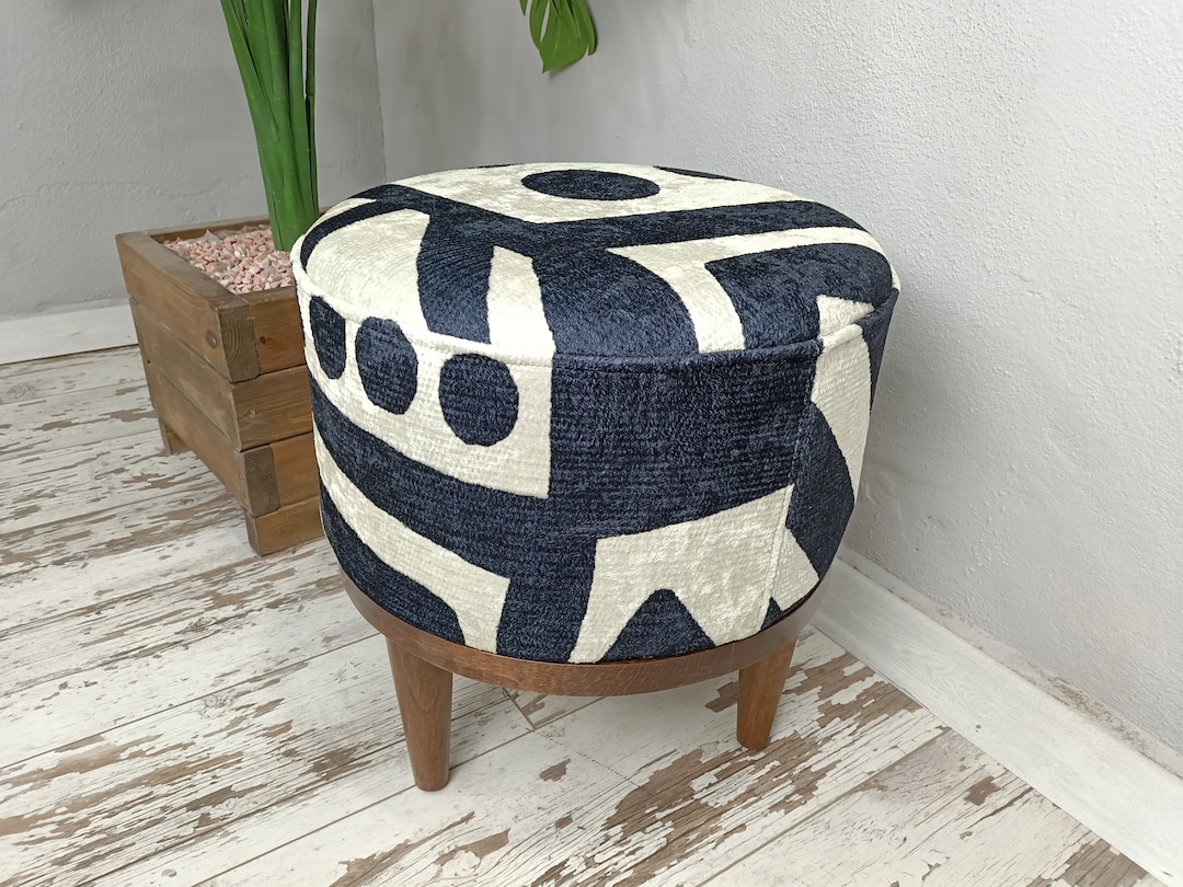 Pouf Stool, Handmade Furniture, Ottoman Bench, Minimalist Stool, Round ...