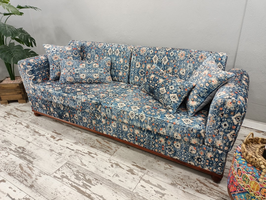 Blue Sofa Couch, Sleeper Sofa, Upholstered Sofa, Lounge Sofa, Living ...