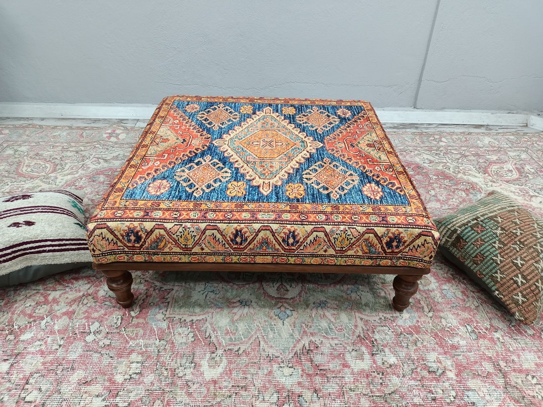 Blue Coffee Table, Handmade Ottoman, Footstool Bench, Living Room Bench ...
