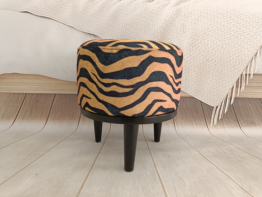 Tiger Print Footstool, Vanity Stool, Dressing Table Stool, Primitive ...