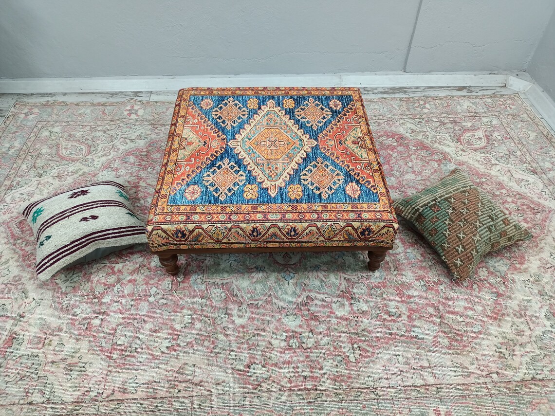 Blue Coffee Table Handmade Ottoman Footstool Bench Living - Etsy
