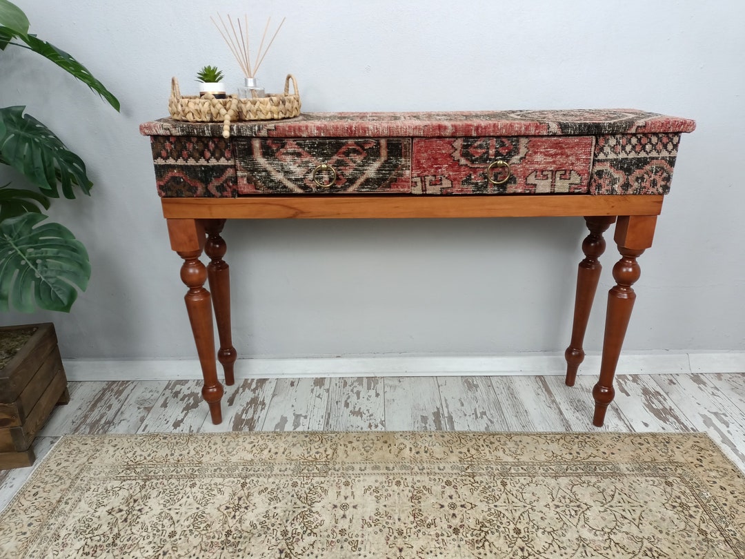 Vintage Dressing Table, Entry Console Table, Upholstered Hall Table ...