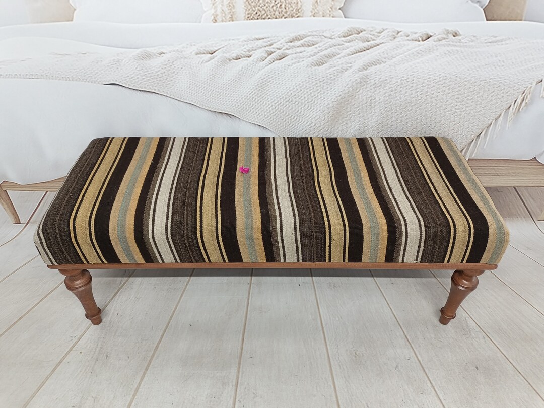 Primitive Bench, Bench for Bedroom, Upholstered Bench, Kilim Bench ...