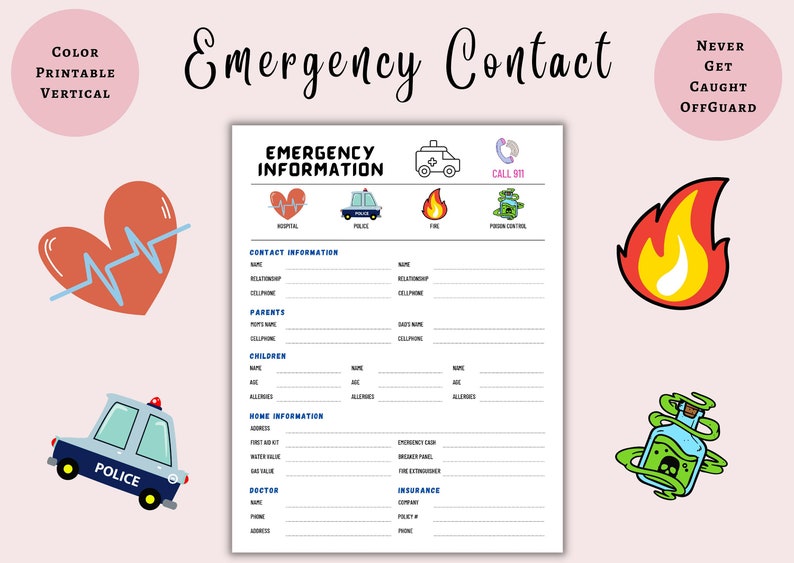 Emergency Contact List | Emergency Contact Sheet | Home Emergency ...