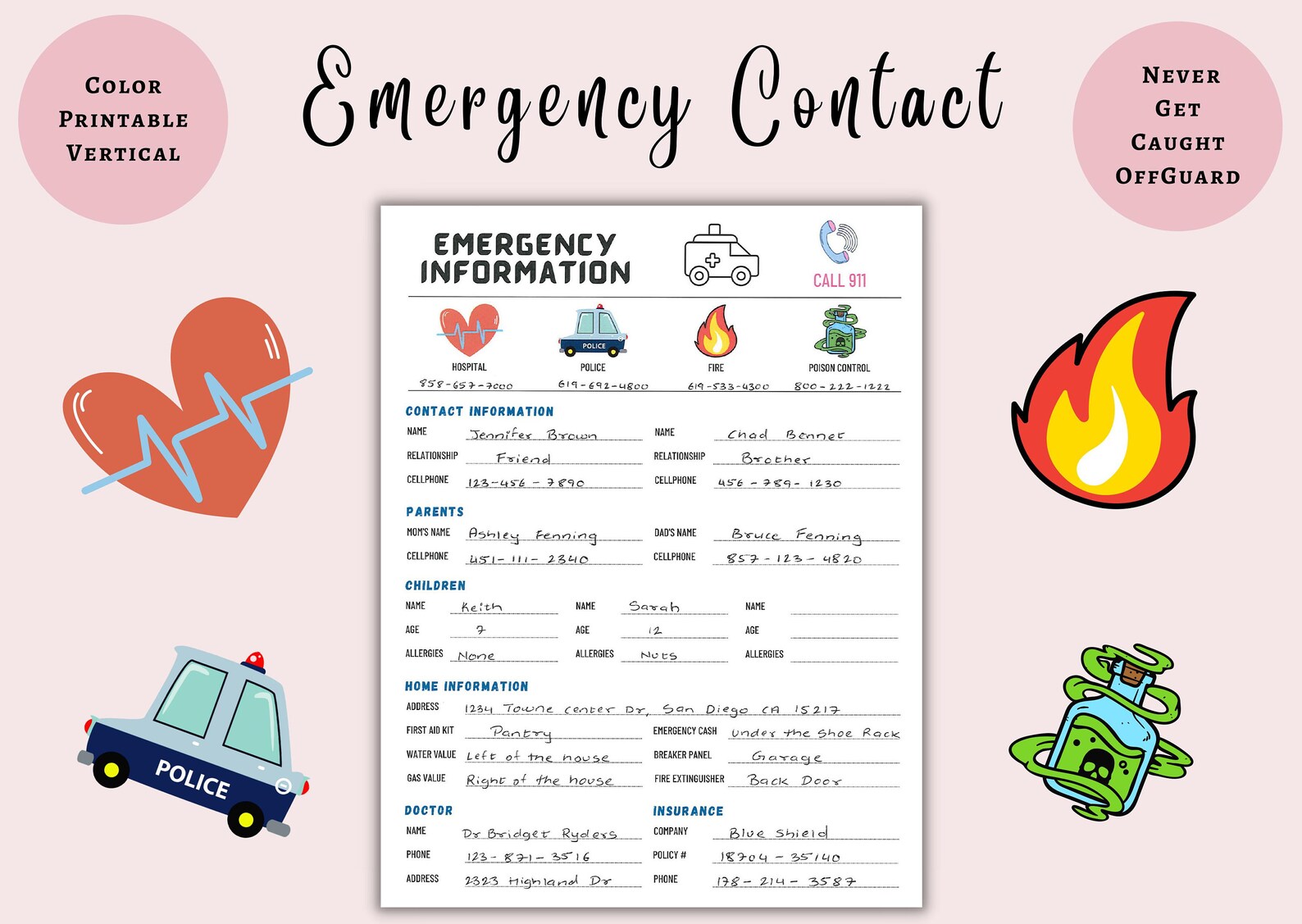 Emergency Contact List | Emergency Contact Sheet | Home Emergency ...