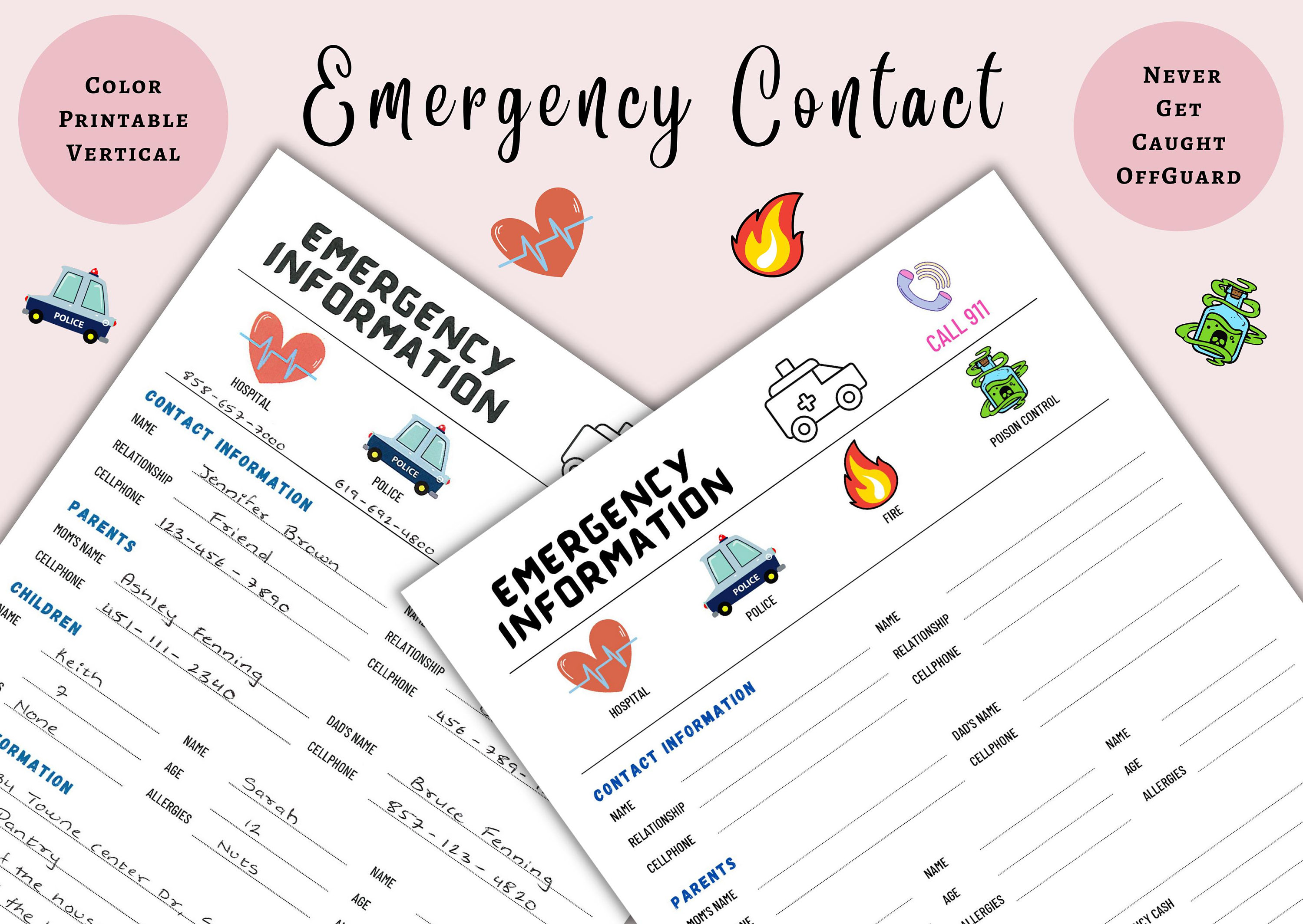 Emergency Contact List | Emergency Contact Sheet | Home Emergency ...