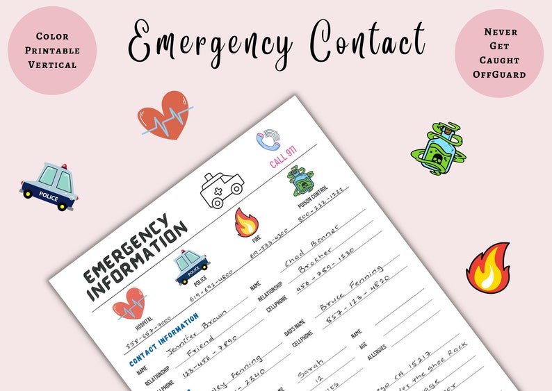 Emergency Contact List | Emergency Contact Sheet | Home Emergency ...