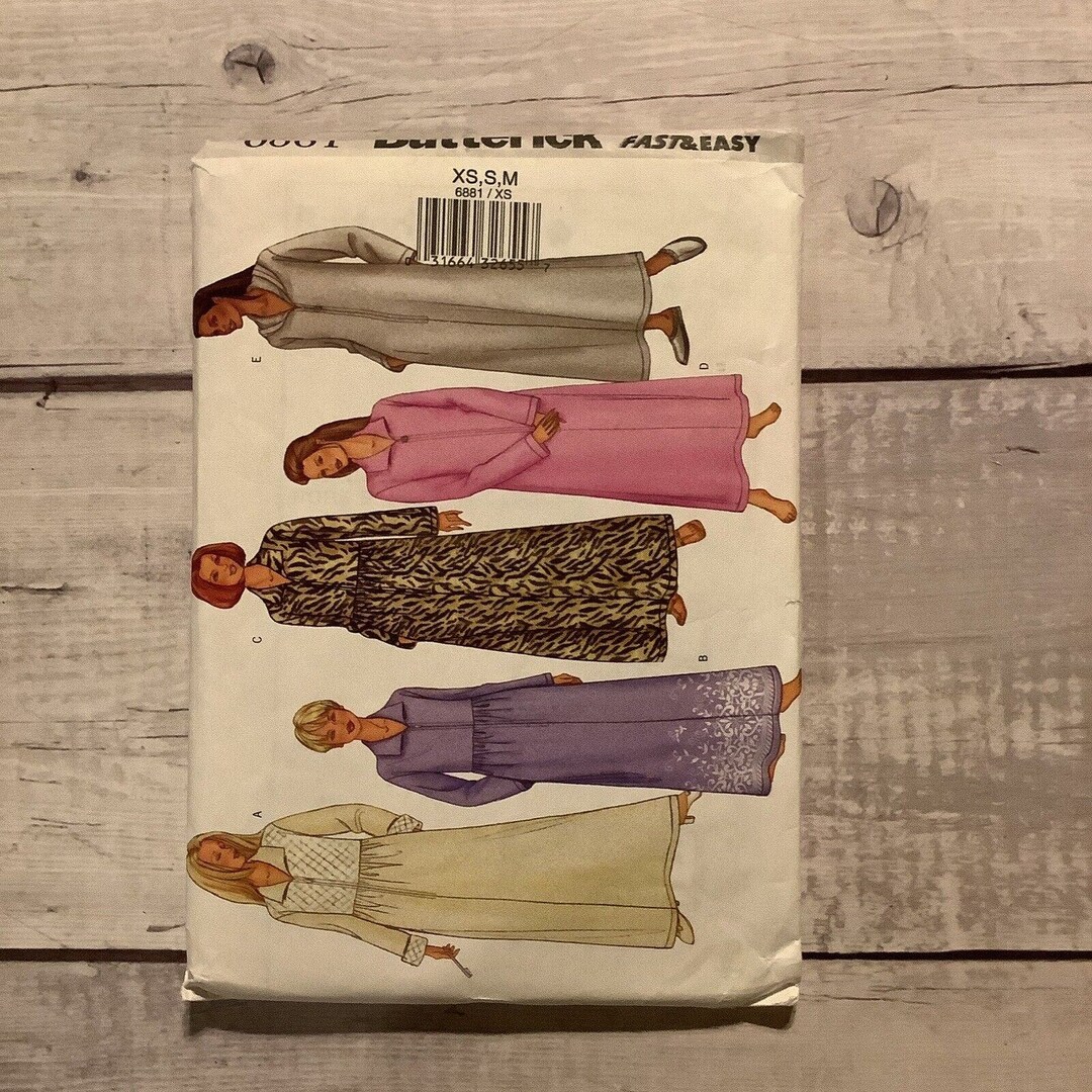 Butterick 6881 Sewing Pattern Long Robe Zip Front Collar Misses Sz XS-M ...